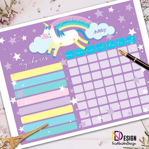 Unicorn Chore Chart Unicorn Reward Chart Weekly Chart | Etsy