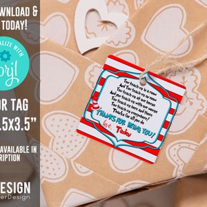 Teacher Appreciation Week Gift Tag, Editable Poem, Hat, Cat, Funny ...