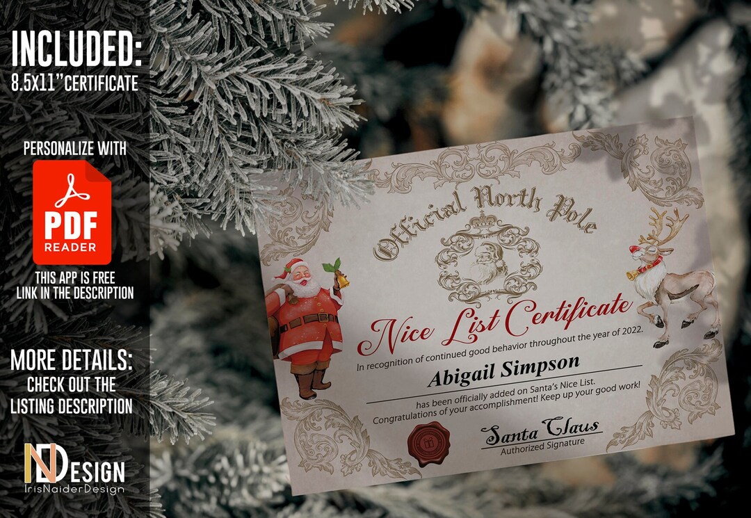 Editable Nice List Certificate, Christmas Certificate, Certificate From ...