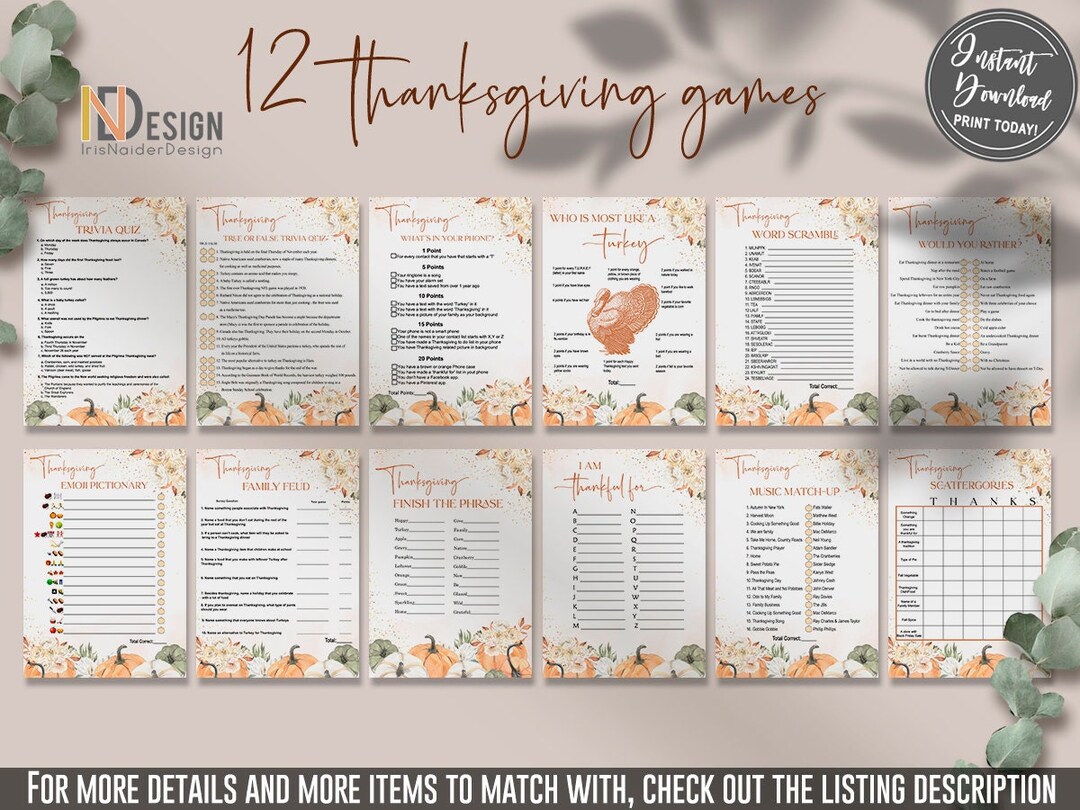 Thanksgiving Game Bundle, Games Printable, Games for Family, Family ...