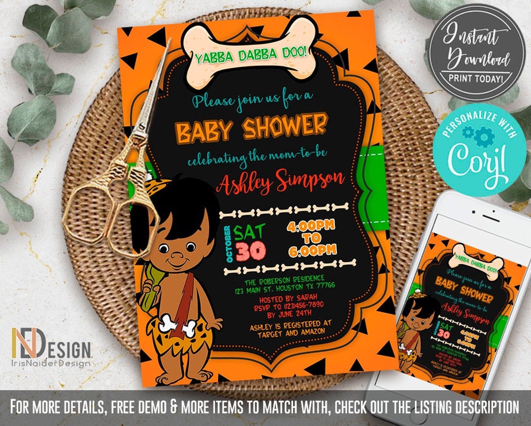 SELF EDITABLE Bam Bam Baby Shower Invitation the Flintstones - Etsy