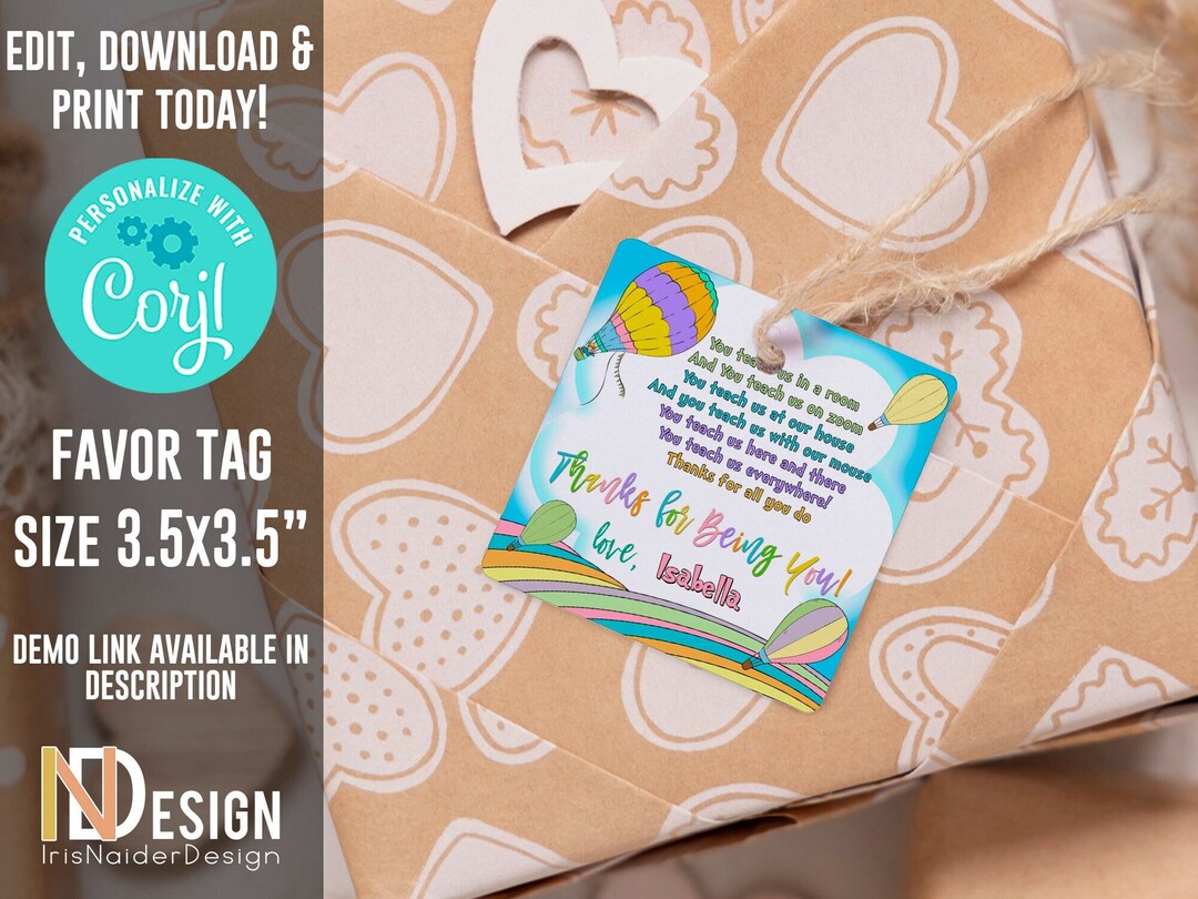 Teacher Appreciation Week Gift Tag, Editable Poem, Funny Quote, Hot Air ...