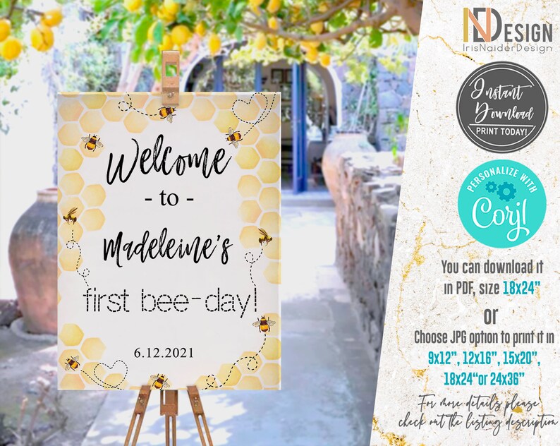 EDITABLE First Bee-day Bee Invitation Honey Sweet to Bee - Etsy