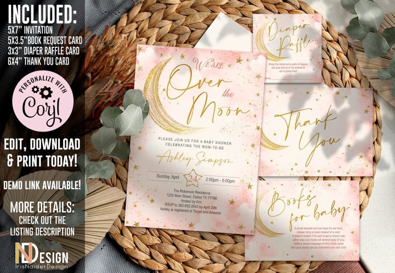 EDITABLE We Are Over the Moon Baby Shower Invitation Set - Etsy