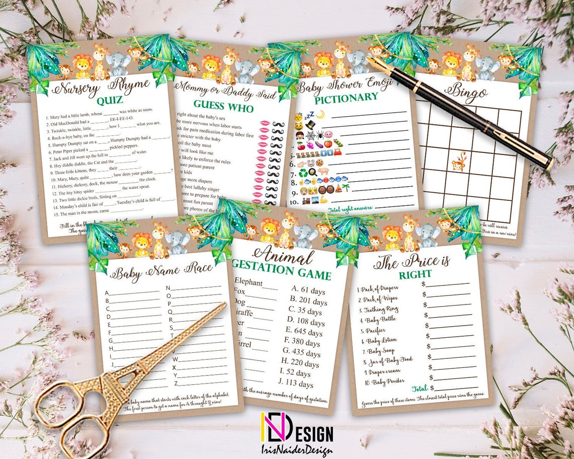 Safari Jungle Baby Shower Games Digital File Printable - Etsy