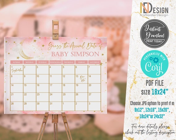 EDITABLE Twinkle Little Star Due Date Calendar, Guess Arrival Date ...