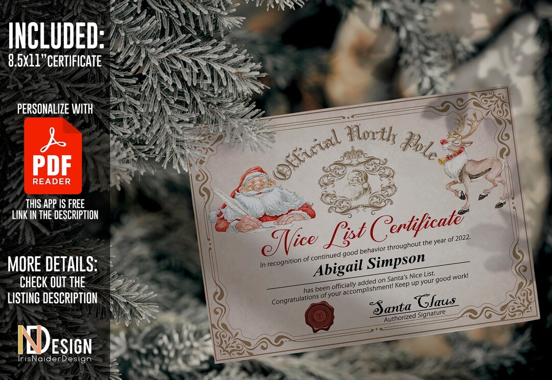 Editable Nice List Certificate, Christmas Certificate, Certificate From ...