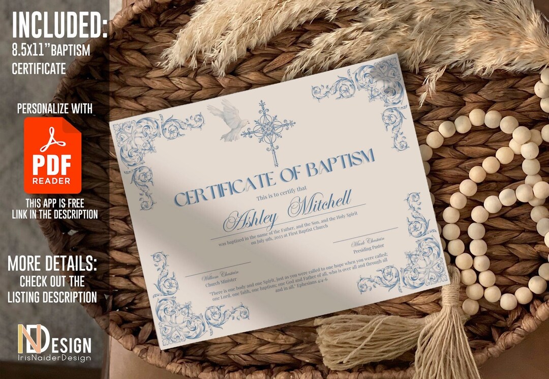 Editable Baptism Certificate, Certificate of Baptism, Water Baptism ...