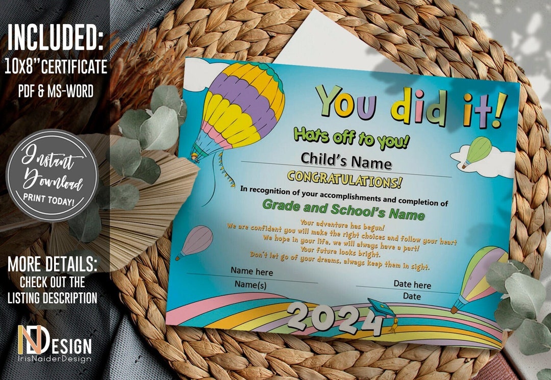 Diploma, 2024 Certificate, Any Grade, Rainbow, Pastel Colors ...