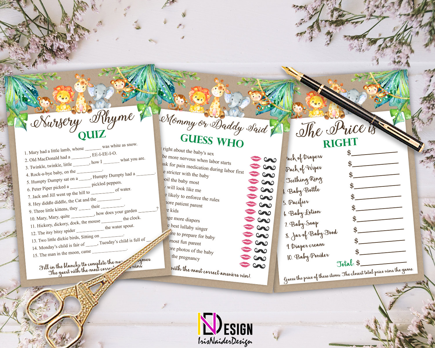 Safari, Jungle, Baby Shower Games, Digital File, Printable, Template ...