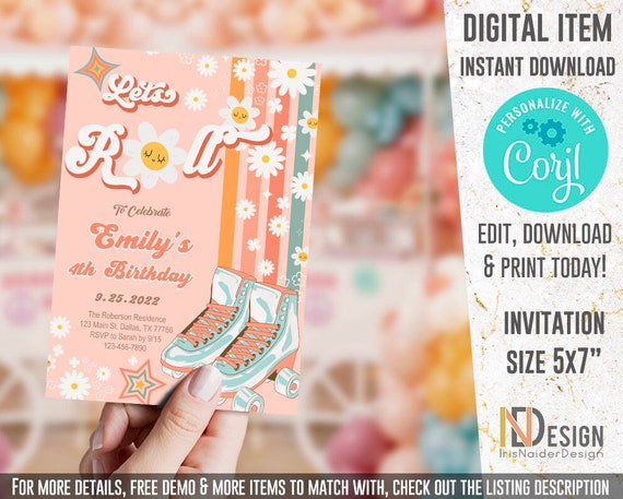 Editable Let's Roll Birthday Invitation, Any Age, Girl Birthday ...