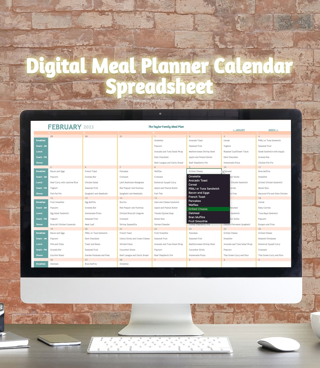 Digital Meal Planner Calendar Spreadsheets - Etsy