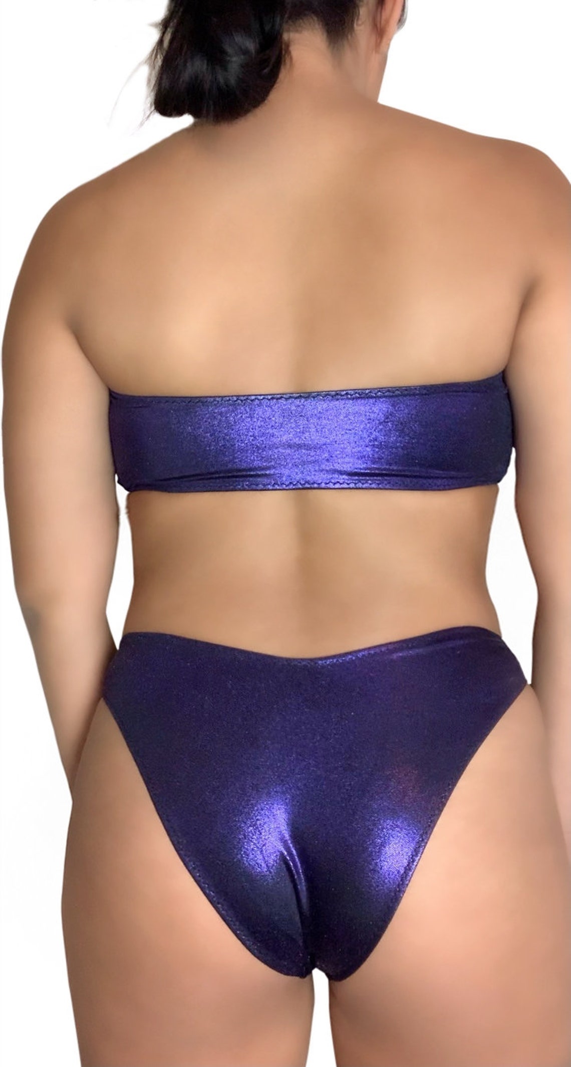 Purple Metallic Bandeau Bikini Bathing Suit Women Strapless Bikini Set Etsy