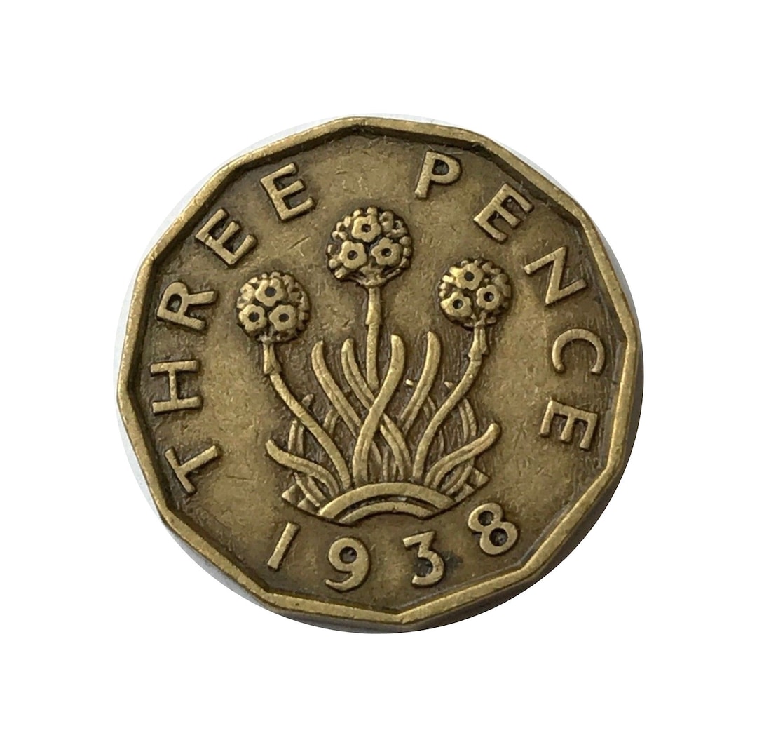 Brass Threepence Coin 1938 Nickel Brass, Ideal Gift or for Jewellery or ...
