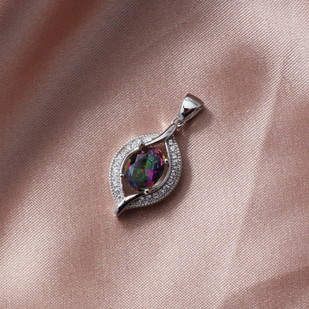 MYSTIC TOPAZ PENDANT, Zircon Necklace, 925 Sterling Silver Necklace ...