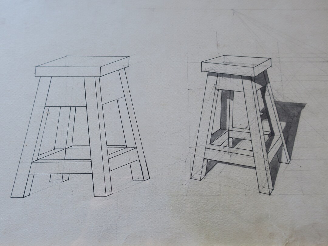 Vintage Study of a Stool, Drawing From the School of Fine Arts in Paris ...