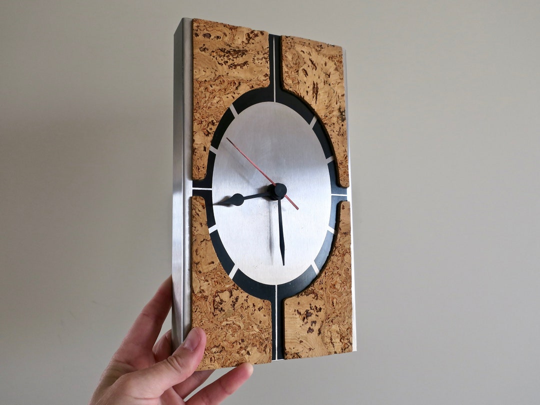 Vintage Wall or Table Clock in Cork and Stainless Steel 1970, Horloge ...