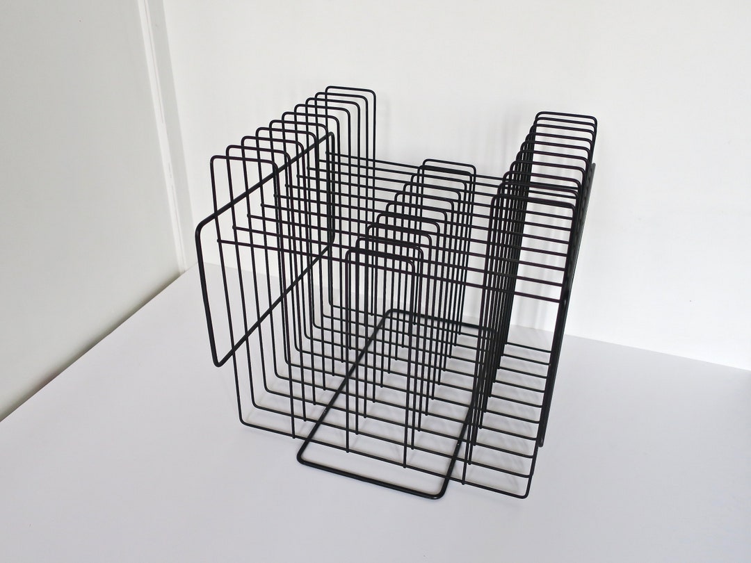Black Wire Vinyl Record Rack, Metal Magazine Holder 1980s, Space Age ...