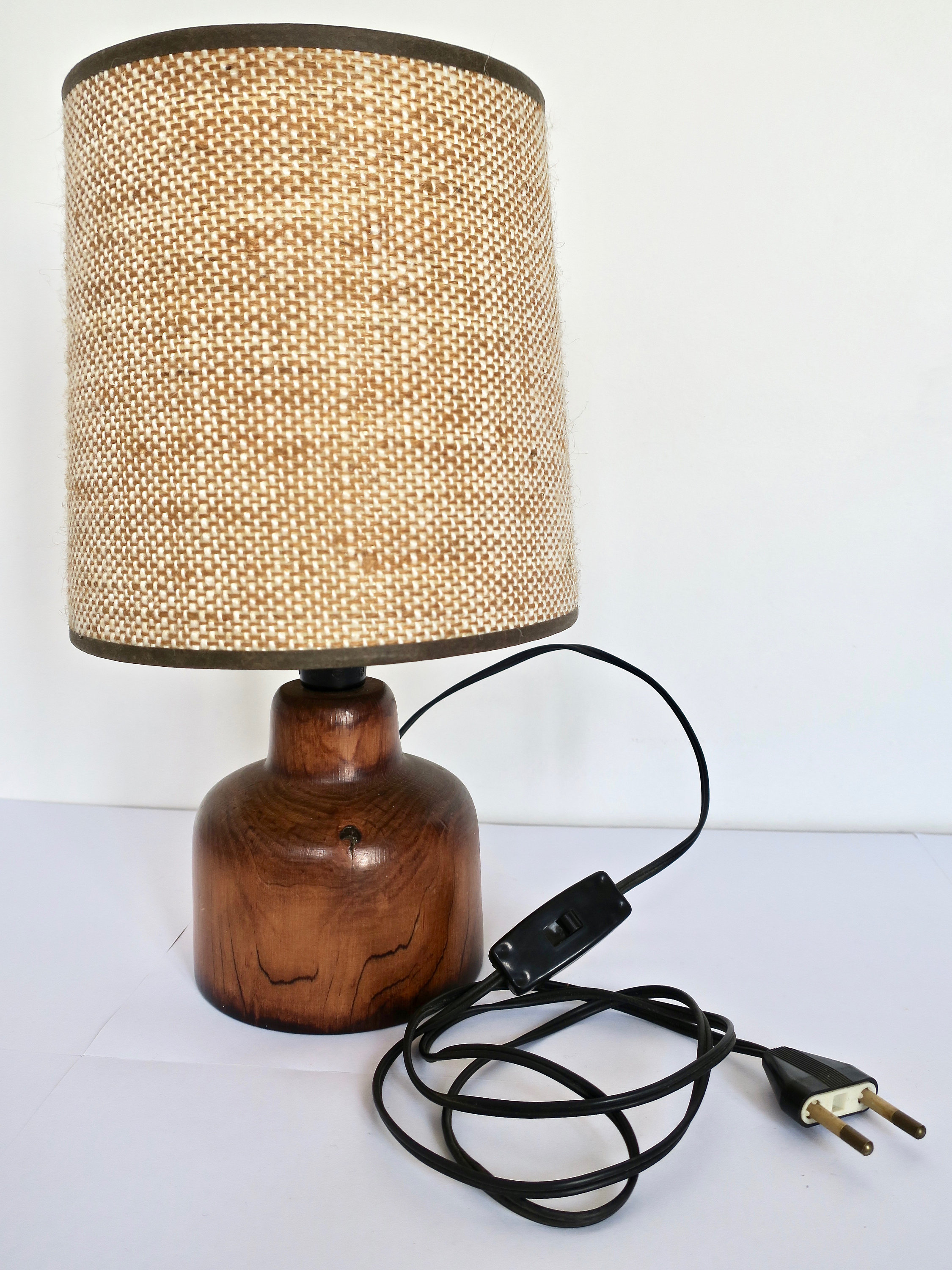 Vintage Wooden Lamp With Tweed Effect Lampshade 1970s France - Etsy