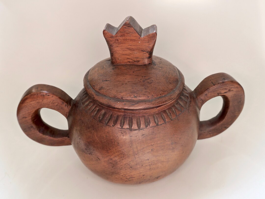 Vintage African Wooden Grease Pot With Crown Lid, African Art, Ethnical ...