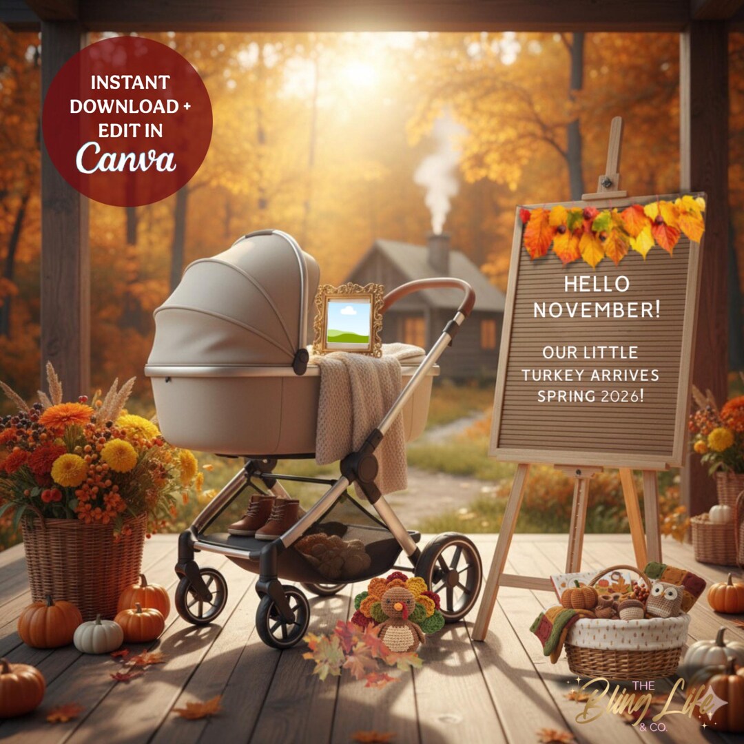 Editable November Pregnancy Announcement Template | Little Turkey Fall ...