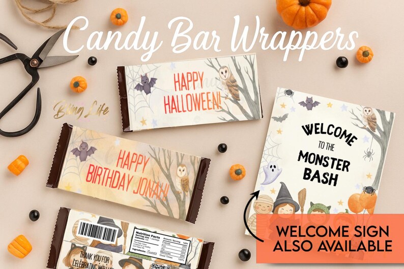 Calling All the Monsters Candy Bar Wrapper | Editable Halloween Party ...