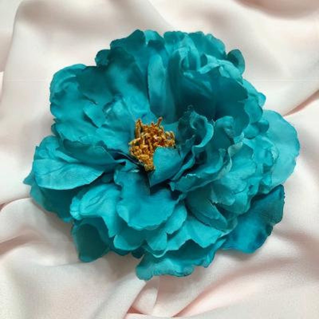 Turquoise XL Peony Pinup Flamenco Silk Flower Hair Clip - Etsy