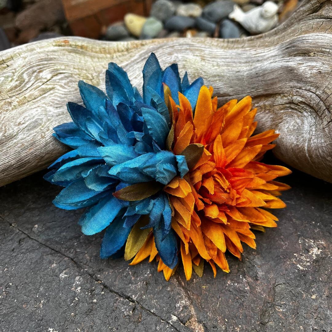 Aqua Blue and Rusty Orange Double Dahlia Hair Flower - Etsy