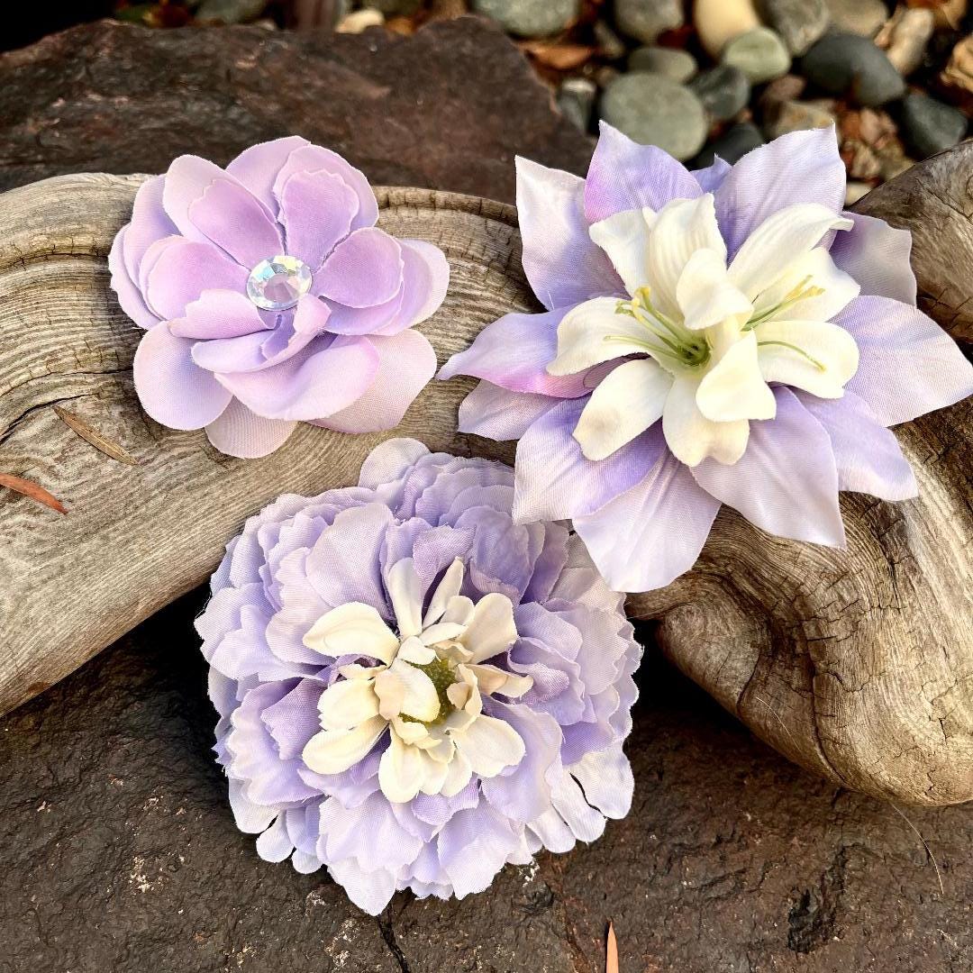 Peirwinkle Silk Flower Hair Clips, Set of Three - Etsy