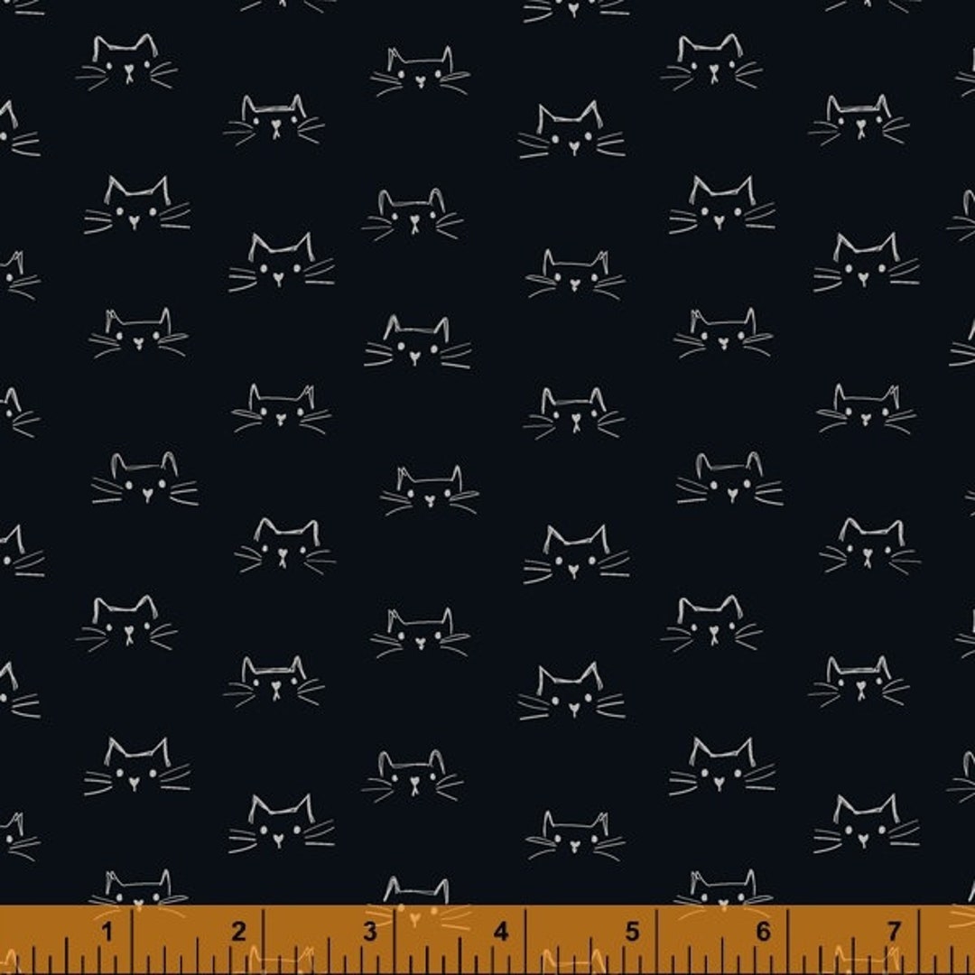 Mod Cats, Cat Faces in Soft Black, Windham Fabrics, 11" (last Piece ...