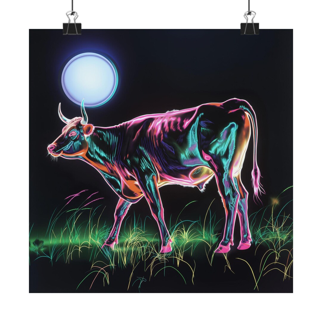 Moonlight Cow Matte Vertical Posters - Etsy