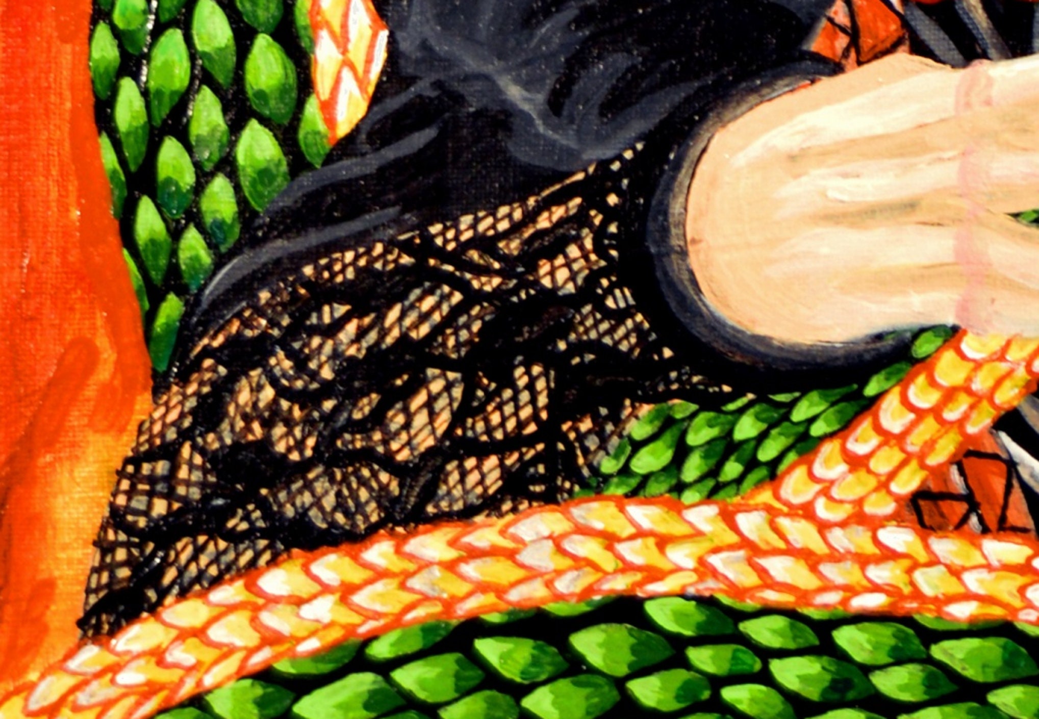 MARIANNE Witch Fan Acrylic PAINTING Green Snake and Crow Gothic Netflix ...