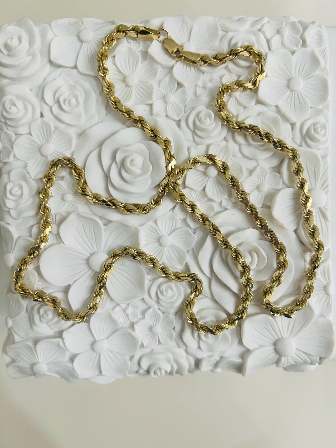 14k Yellow Gold Diamond Cut Rope Chain Necklace 24"l 4.0mm Hollow ...