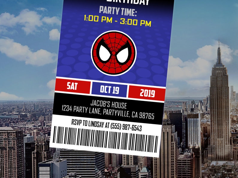 Spiderman Ticket Invite, Marvel Themed Invite, Spider Man Birthday ...