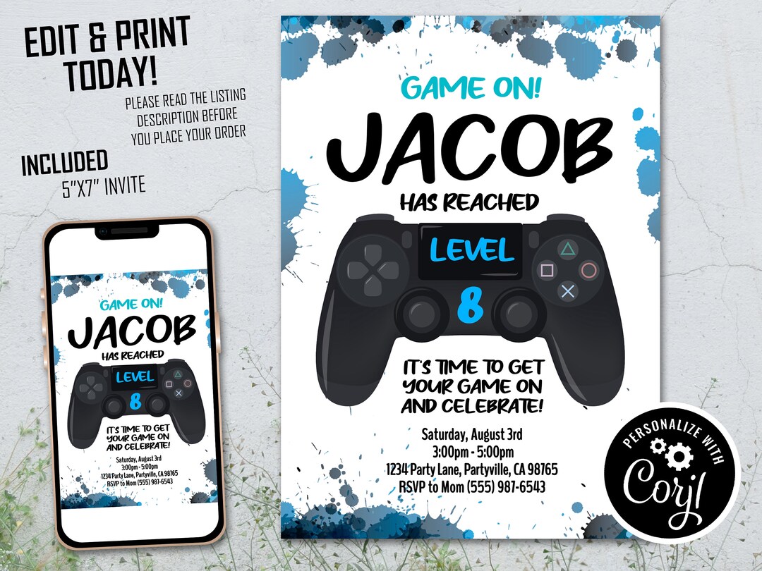 Video Games Invitation, Video Games Invite, Instant Download Video ...