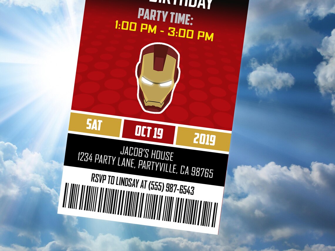 Ironman Ticket Invite, Marvel Themed Invite, Iron Man Birthday ...