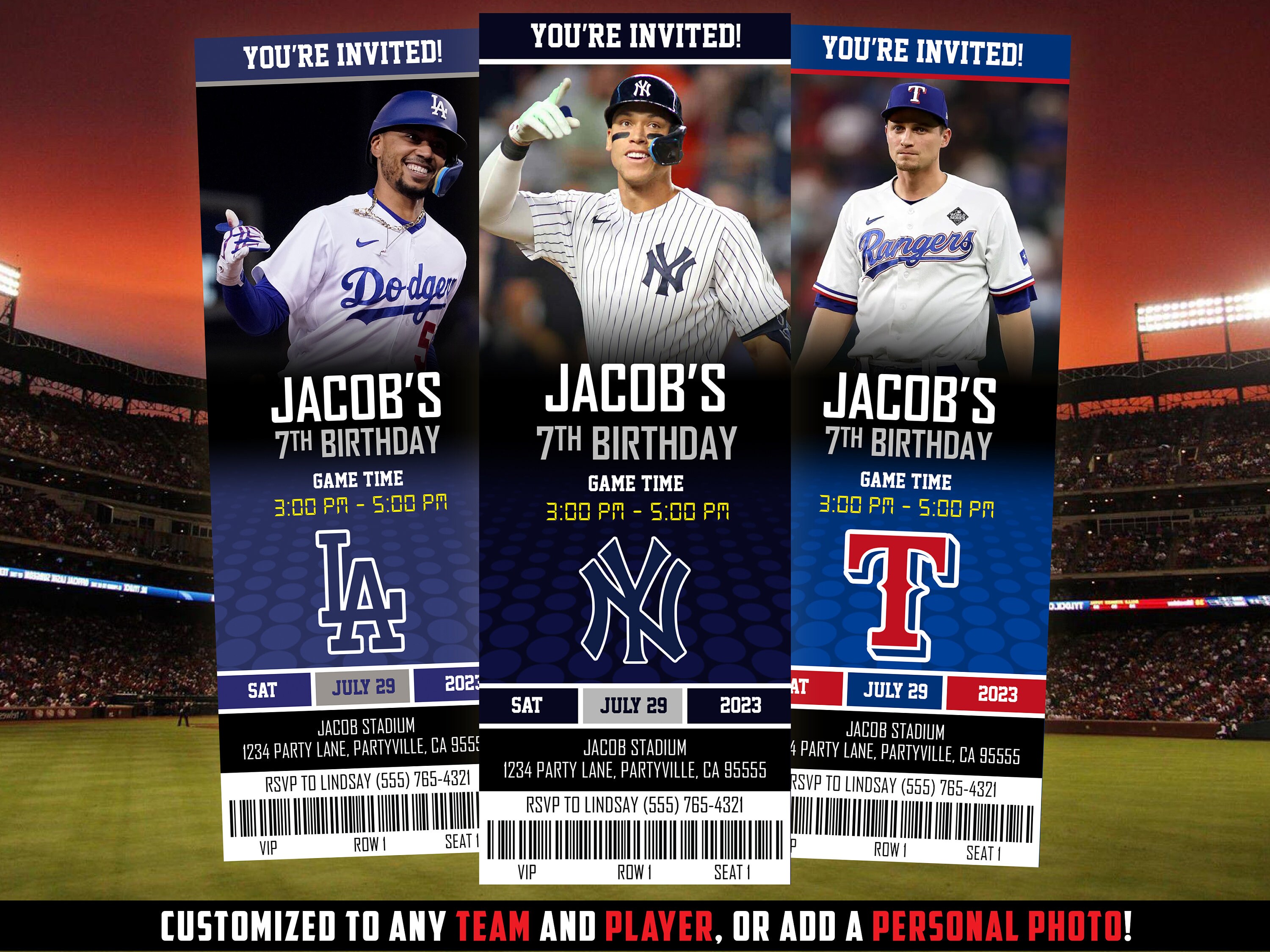 Baseball Ticket Invitation, Sports Birthday Party, MLB Theme (printable ...