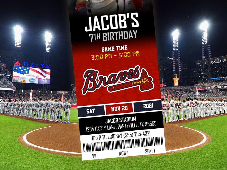 Atlanta Braves Themed Ticket Invitation, Braves Ticket Invite, MLB ...