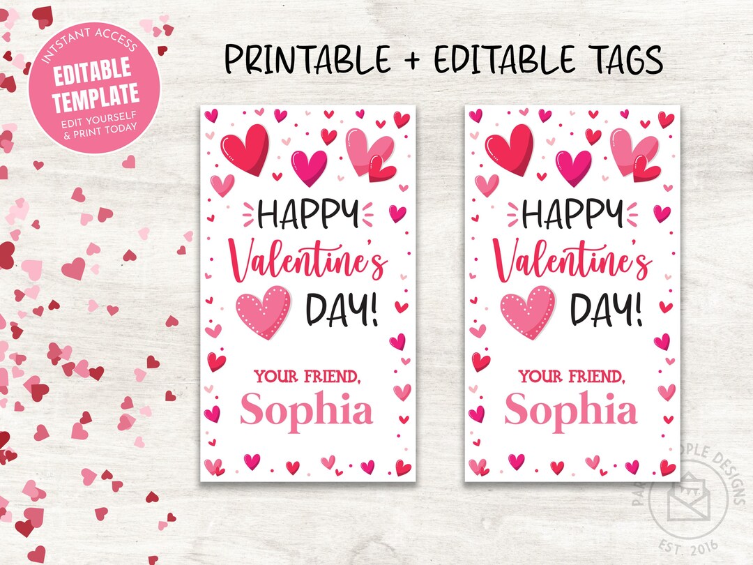 Valentine's Day Hearts Tag, Editable Template (digital Download) - Etsy