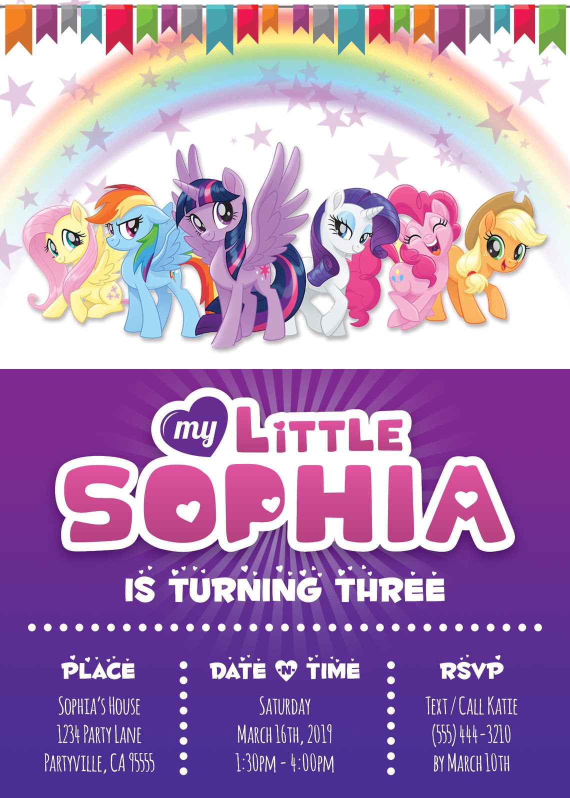 My Little Pony Birthday Invitation, Personalized Party Invite (digital ...