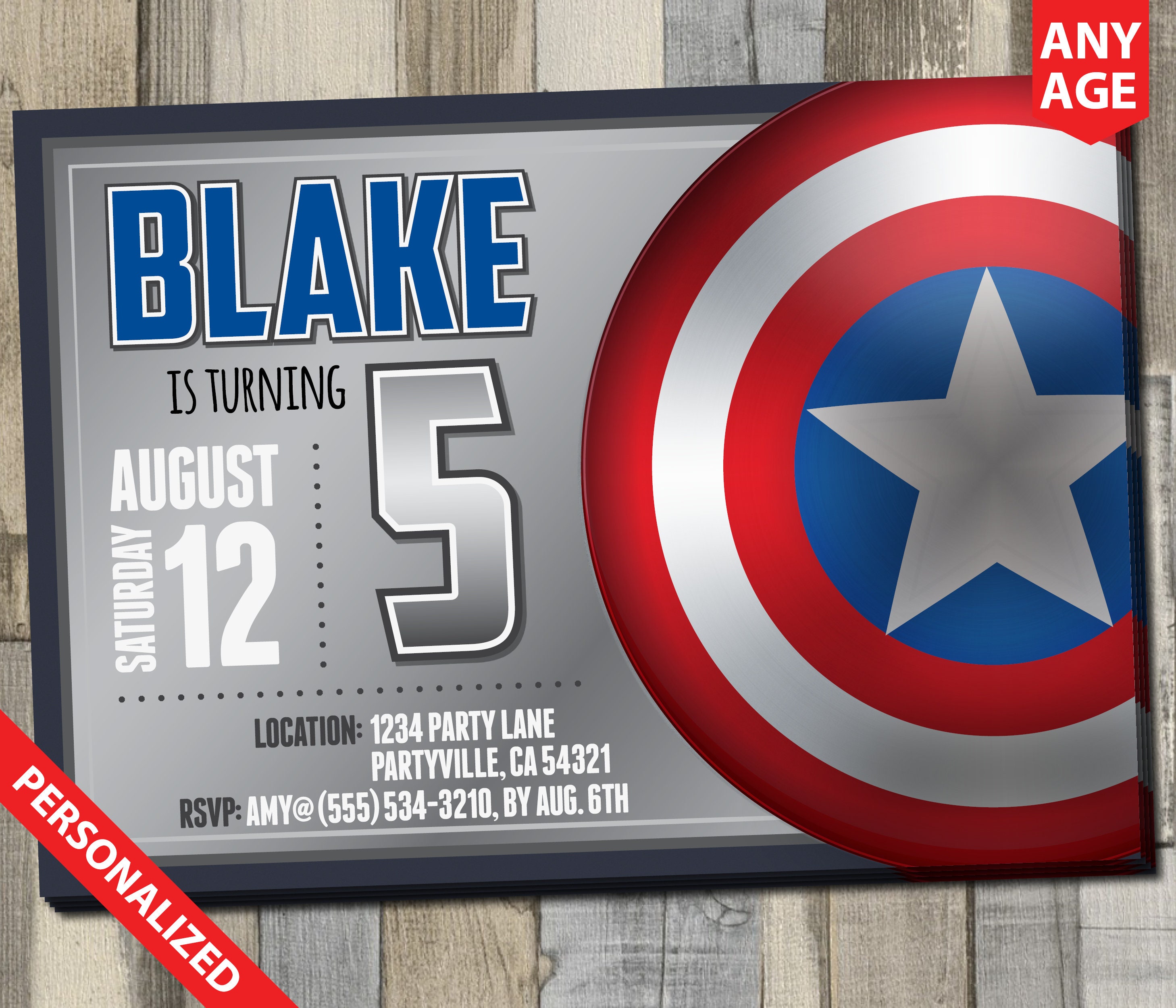 Captain America Invitation Marvel Invitation Captain America | Etsy