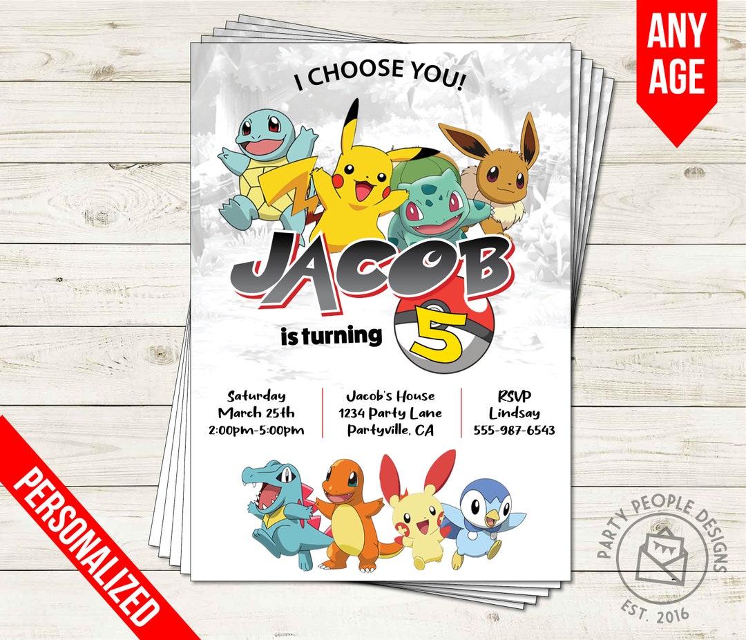 Pikachu Birthday Invite, Pokemon Birthday Party, Kids Birthday, Printed ...