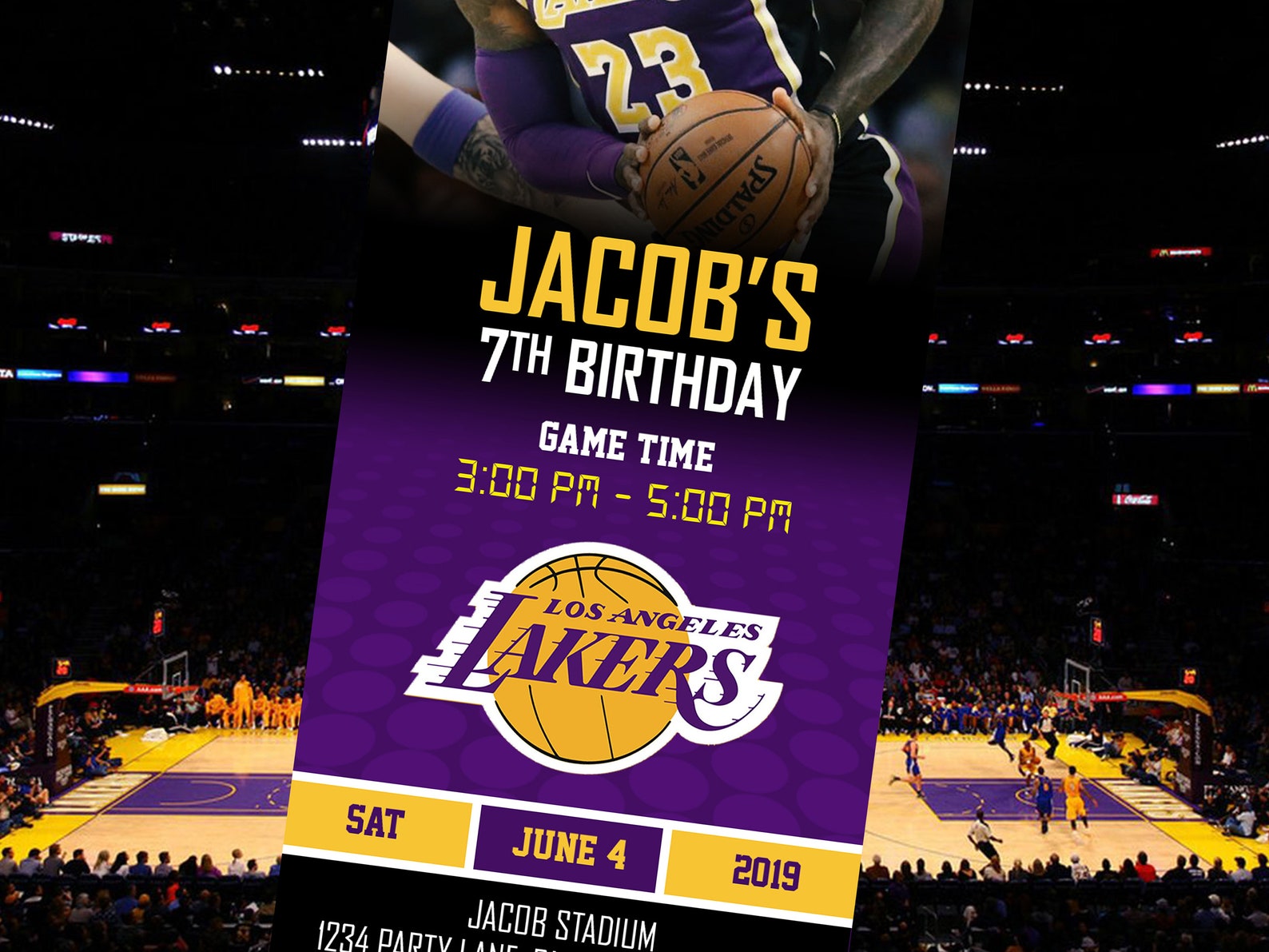 Los Angeles Lakers Themed Ticket Invitation, Lakers Ticket Invite ...