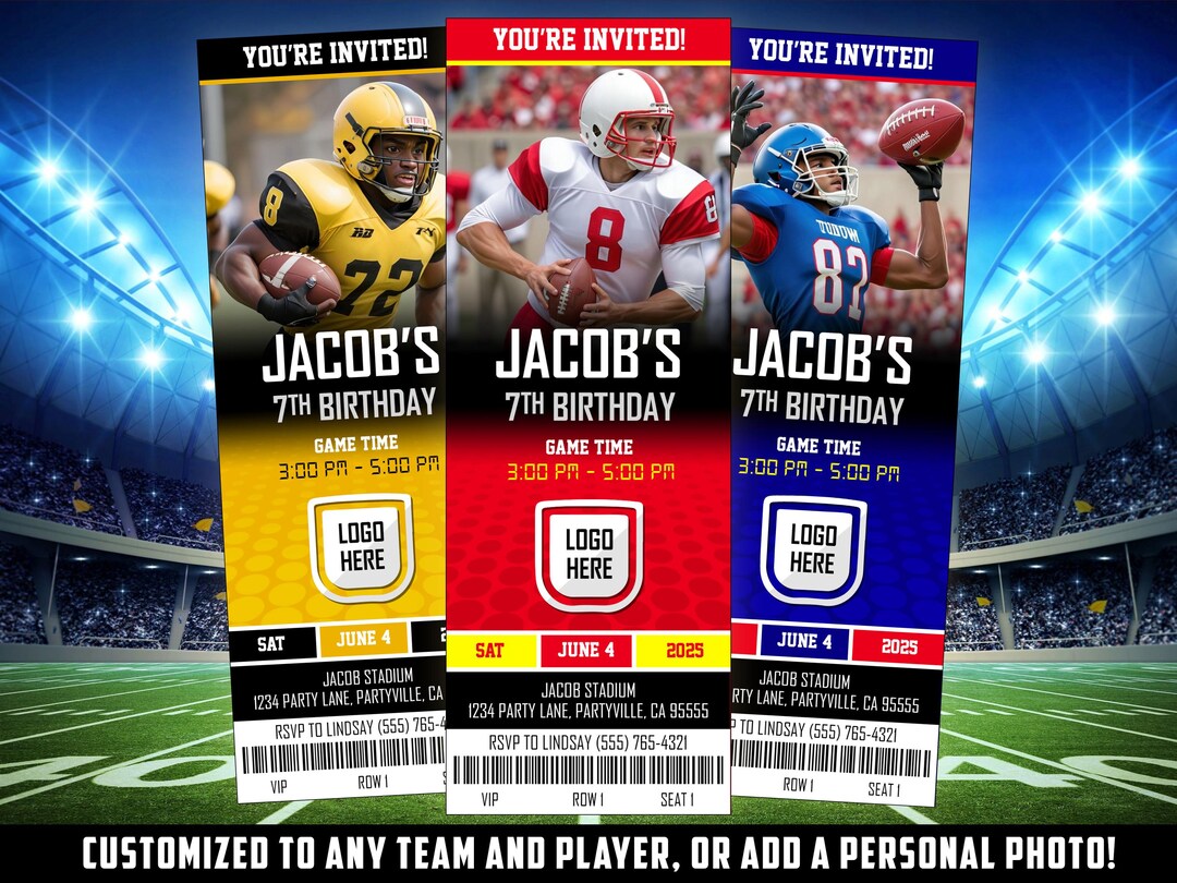 Football Ticket Invitation, Mock Ticket Invite, Football Themed Ticket ...