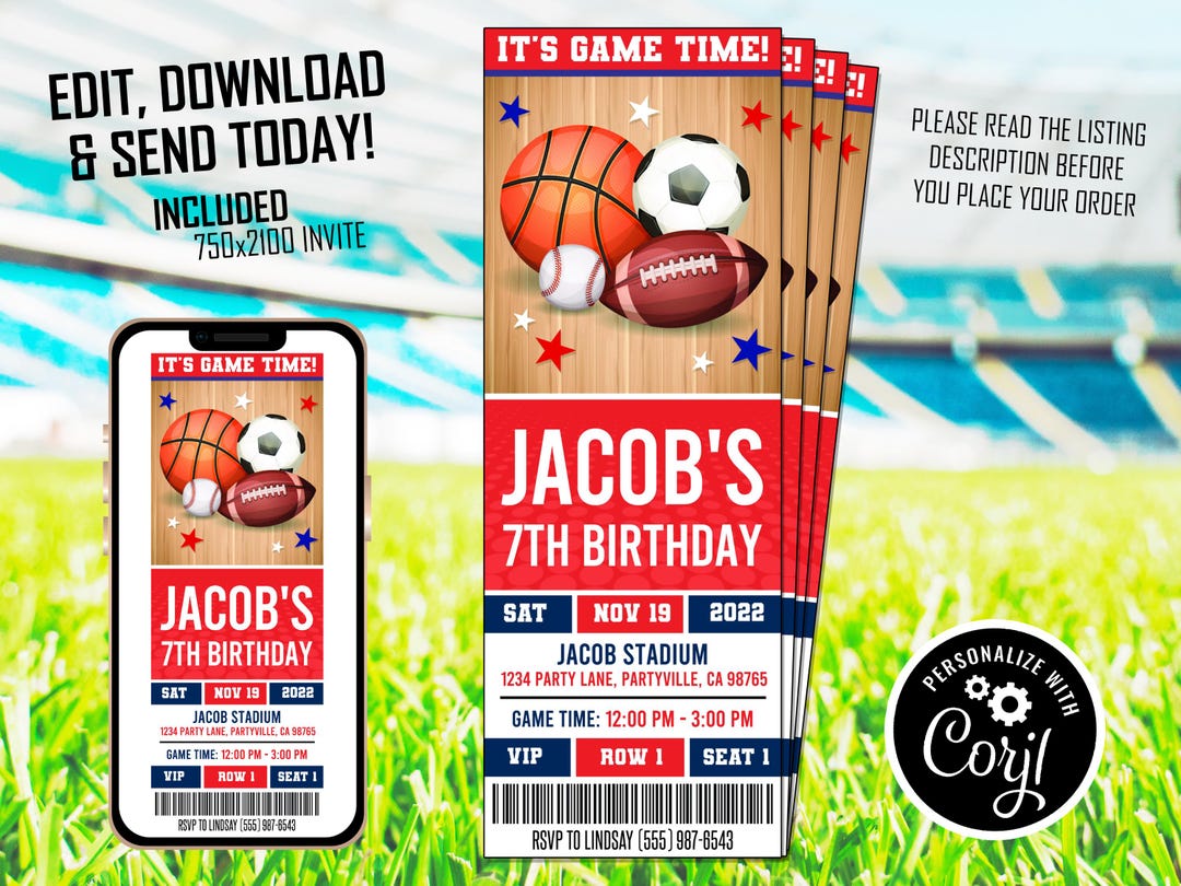Editable Sports Ticket Invitation, All Star Invite, Electronic Sports ...