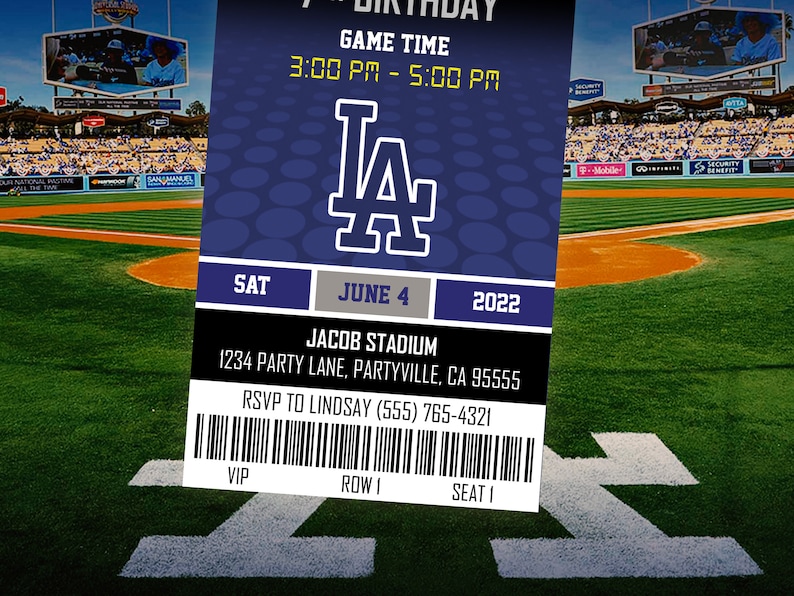 Los Angeles Dodgers Themed Ticket Invitation, Dodgers Ticket Invite, LA ...