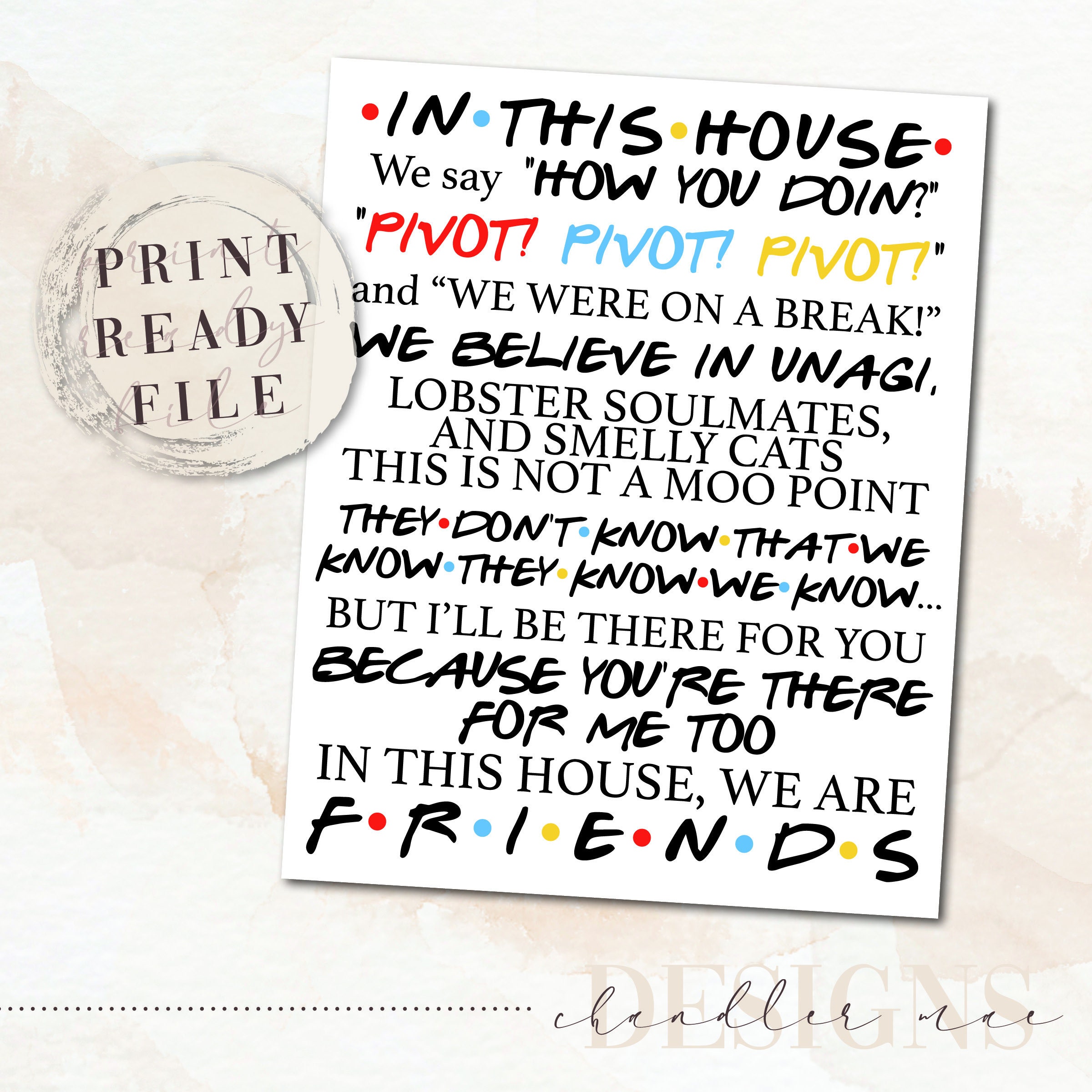 Friends TV Show Themed Printable Wall Art Friends In This | Etsy