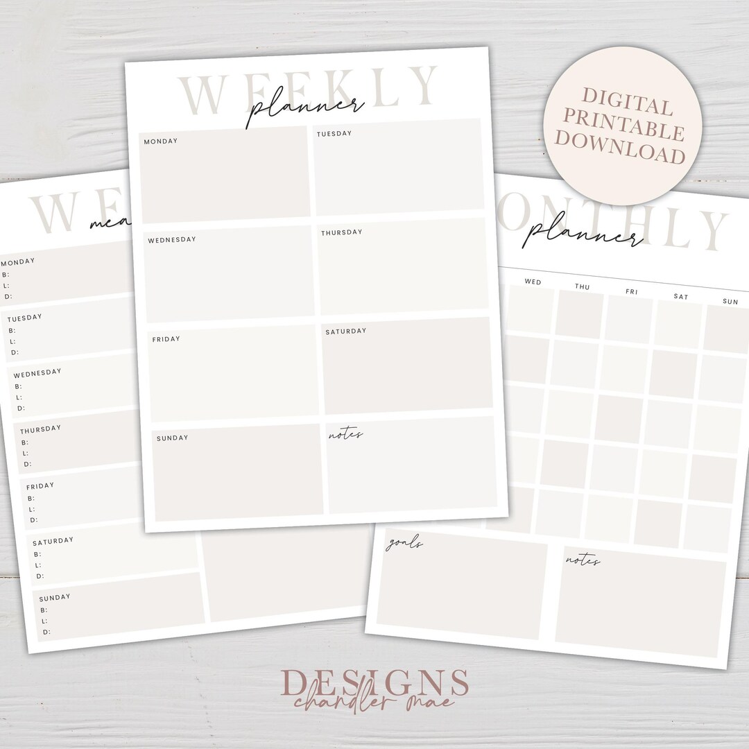Planner Package - Minimalist - Weekly Planner - Monthly Planner ...