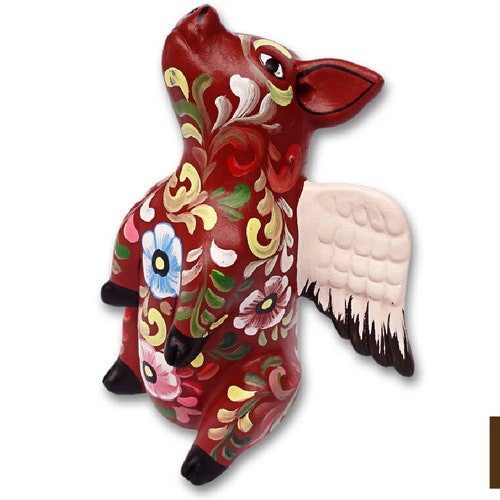 Flying Pig seated Handpainted in Ceramic 4.13 X | Etsy