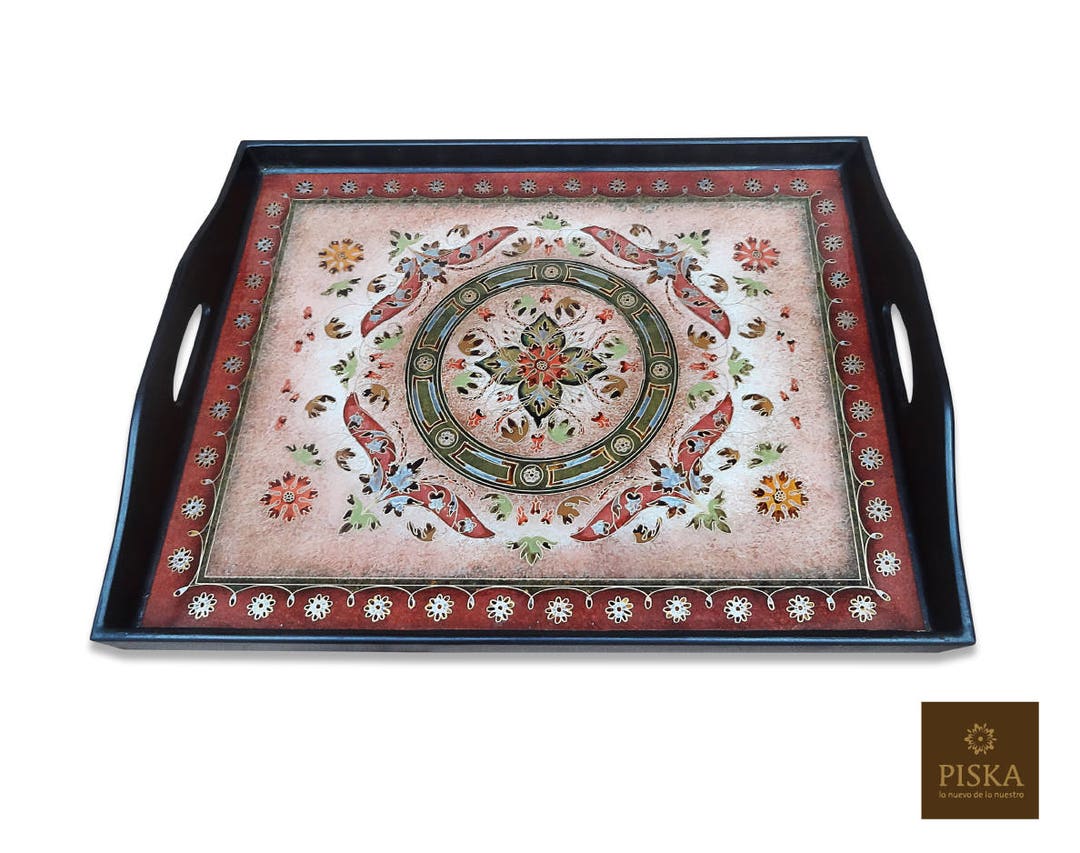 Tray "marseille" - Reverse Painted Glass (eglomise) -23.8" X 18.3" X 2. ...